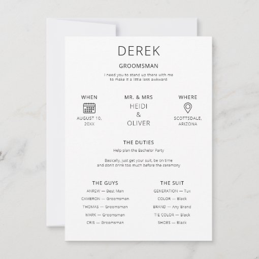 Minimal Photo Proposal Request Groomsman Info Card | Zazzle