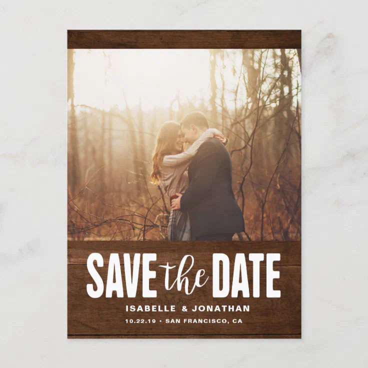 Minimal Photo Save the Date Dark Wood Announcement Postcard | Zazzle