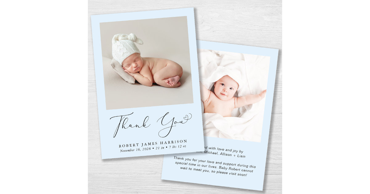 Minimal Photo Thank You Baby Boy Birth Announcement | Zazzle