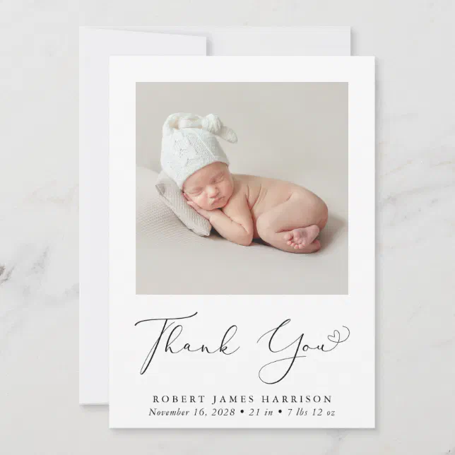 Minimal Photo Thank You Birth Announcement | Zazzle