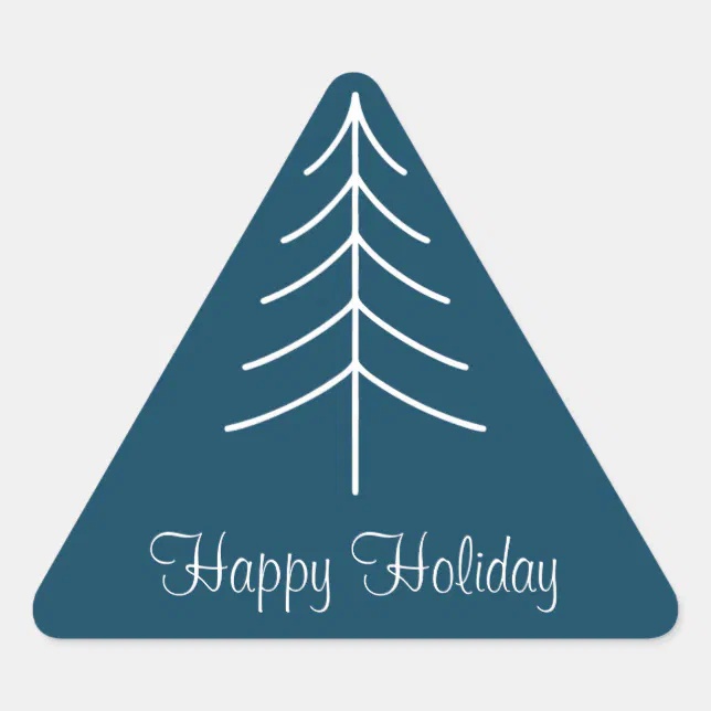 Minimal Pine Christmas Tree Typography Navy Blue Triangle Sticker | Zazzle