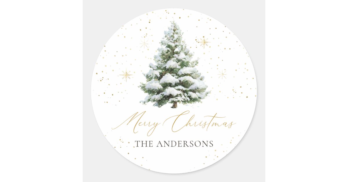 Minimal Pine Tree Christmas Classic Round Sticker | Zazzle