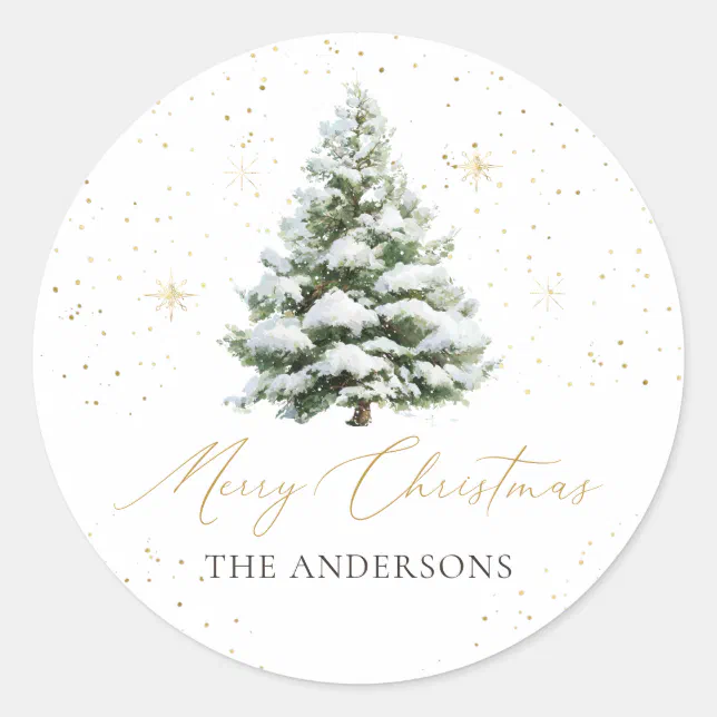Minimal Pine Tree Christmas Classic Round Sticker | Zazzle