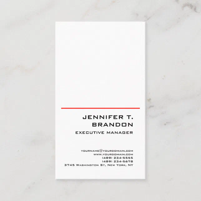 Minimal Plain Red Line White Modern Professional Business Card | Zazzle