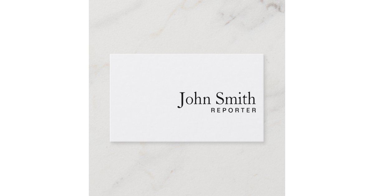 Minimal Plain White Reporter Business Card | Zazzle