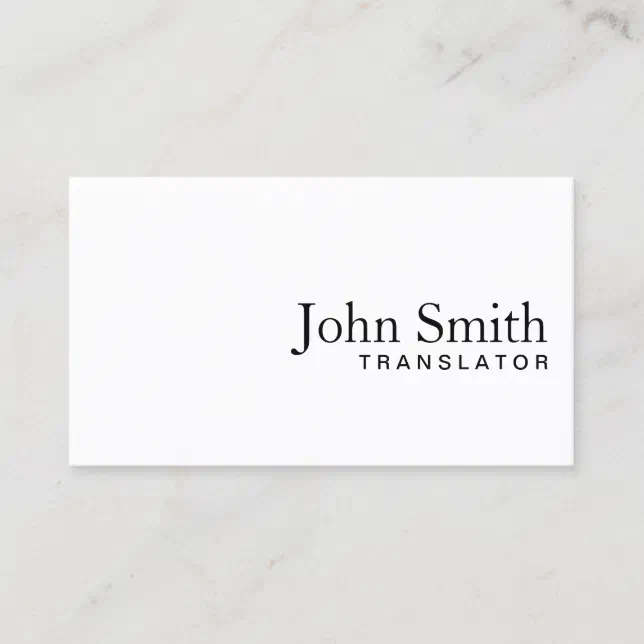 Minimal Plain White Translator Business Card | Zazzle