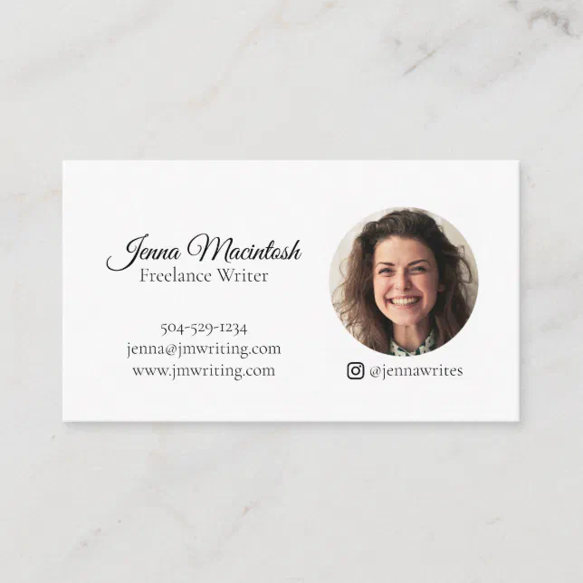 Minimal Portrait Picture Instagram Handle Business Business Card | Zazzle