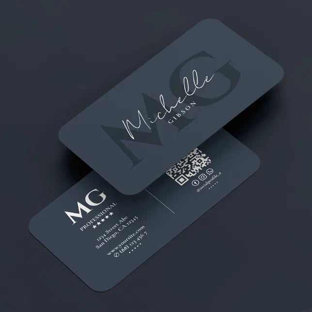 Minimal Professional Initials Charcoal Blue Business Card | Zazzle