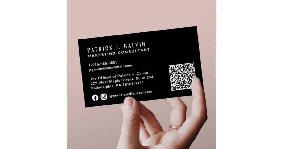 Minimal Professional QR Code Black Business Card | Zazzle