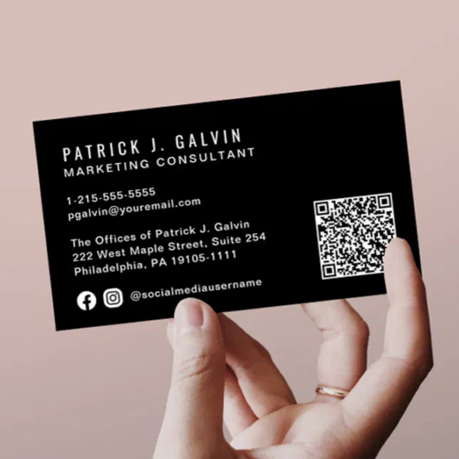 Minimal Professional QR Code Black Business Card | Zazzle