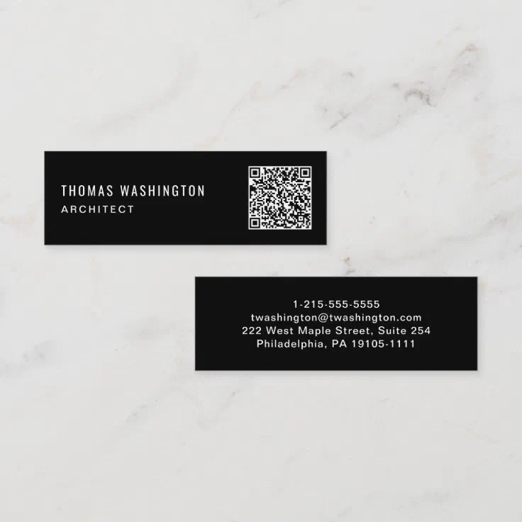 Minimal Professional QR Code Black Mini Business Card | Zazzle