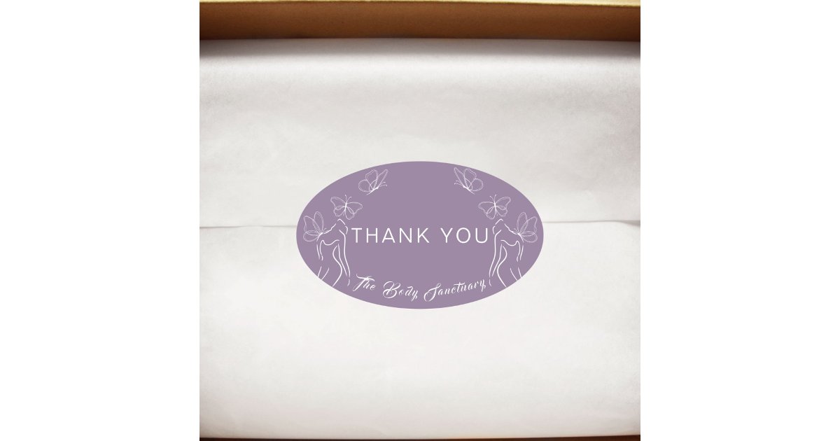 Minimal Purple Logo Women Body Care Thank You Oval Sticker | Zazzle