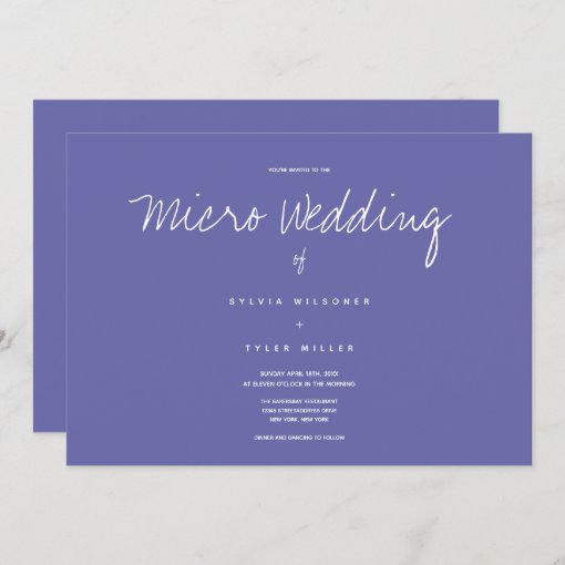 Minimal Purple Micro Wedding Invitation | Zazzle