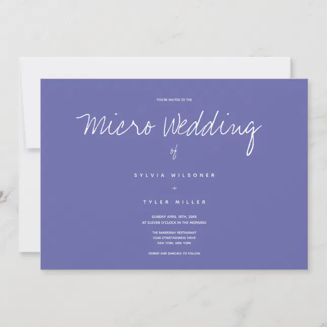 Minimal Purple Micro Wedding Invitation | Zazzle