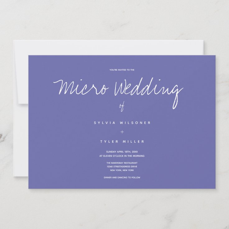 Minimal Purple Micro Wedding Invitation | Zazzle