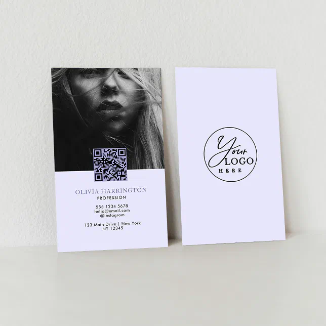 Minimal Purple Violet Photo QR Code Logo Business Card | Zazzle