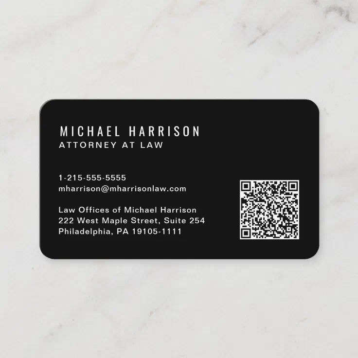 Minimal QR Code Professional Black Business Card | Zazzle