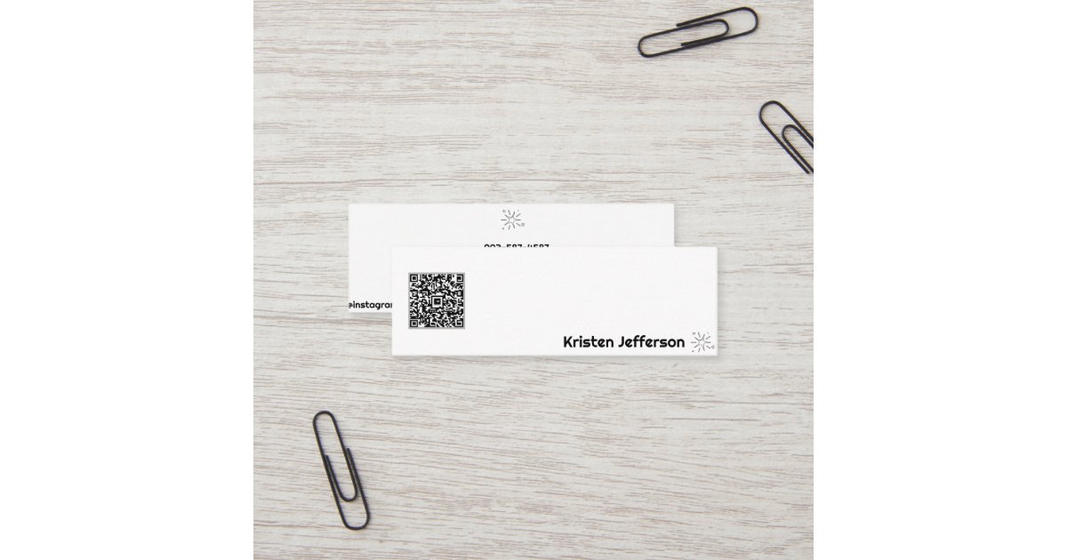 Minimal QR Code White Simple Star Mini Business Card | Zazzle