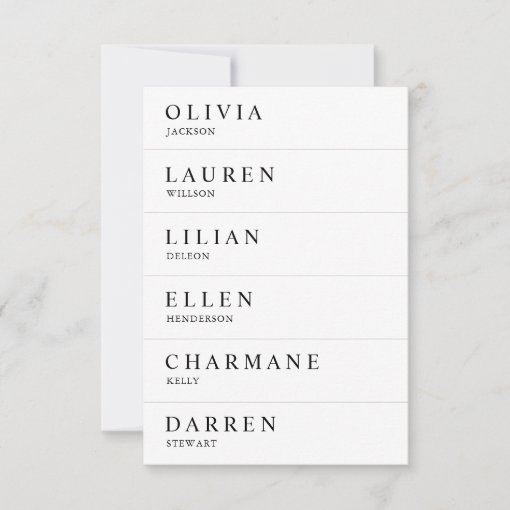 Minimal Reception Mini Guest's Profile Card 6 in 1 | Zazzle