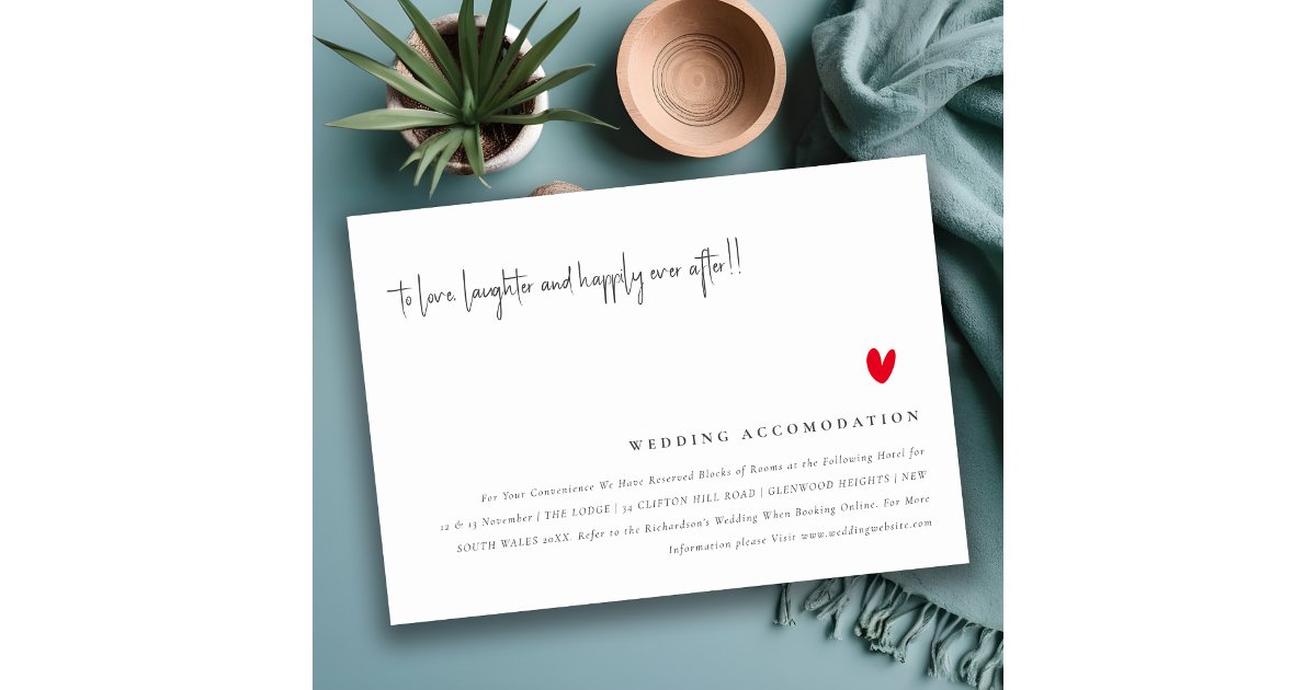 Minimal Red Heart Script Wedding Accommodation Enclosure Card | Zazzle
