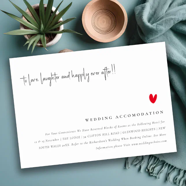 Minimal Red Heart Script Wedding Accommodation Enclosure Card | Zazzle