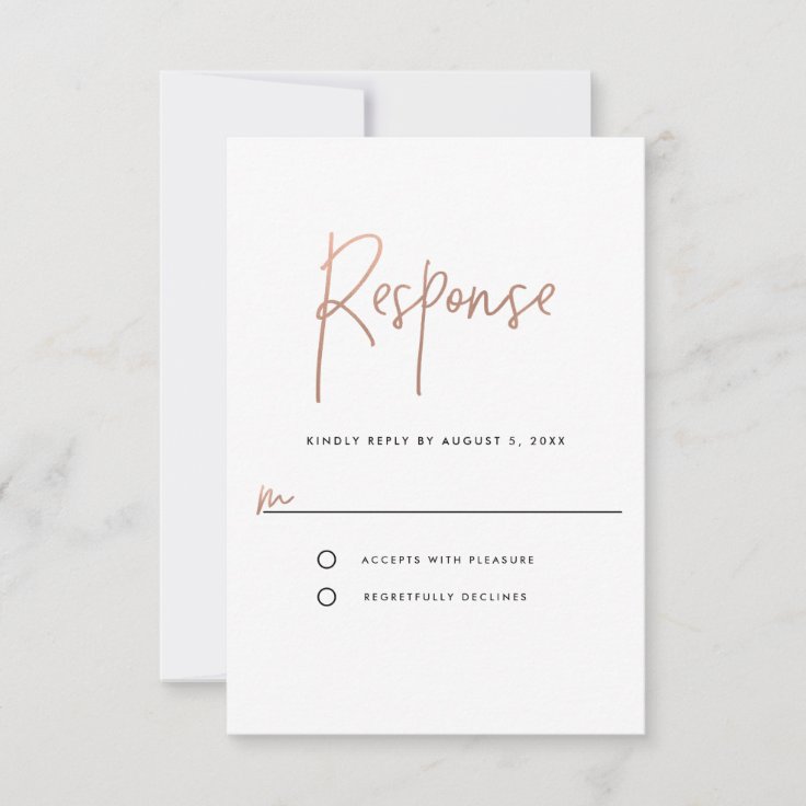 Minimal Rose Gold Typography RSVP Card | Zazzle