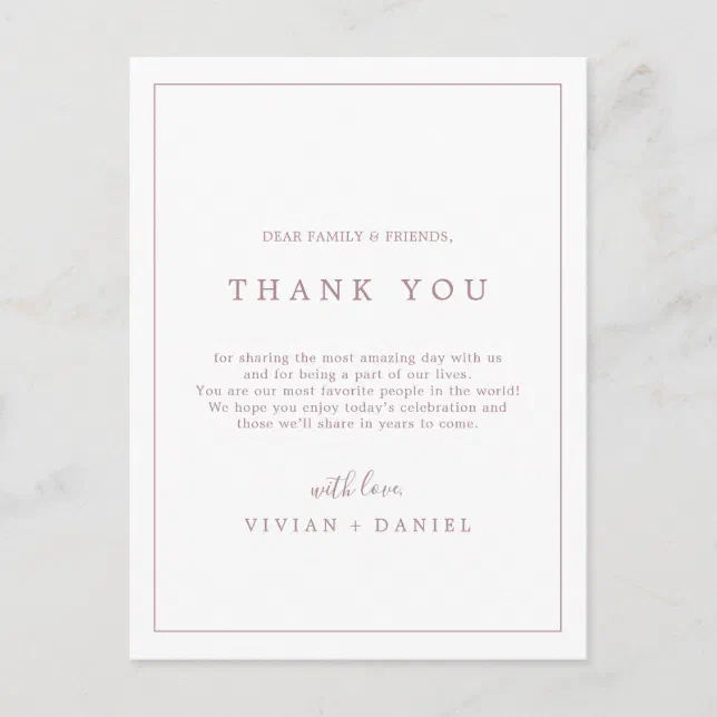 Minimal Rose Typography Thank You Reception Card | Zazzle