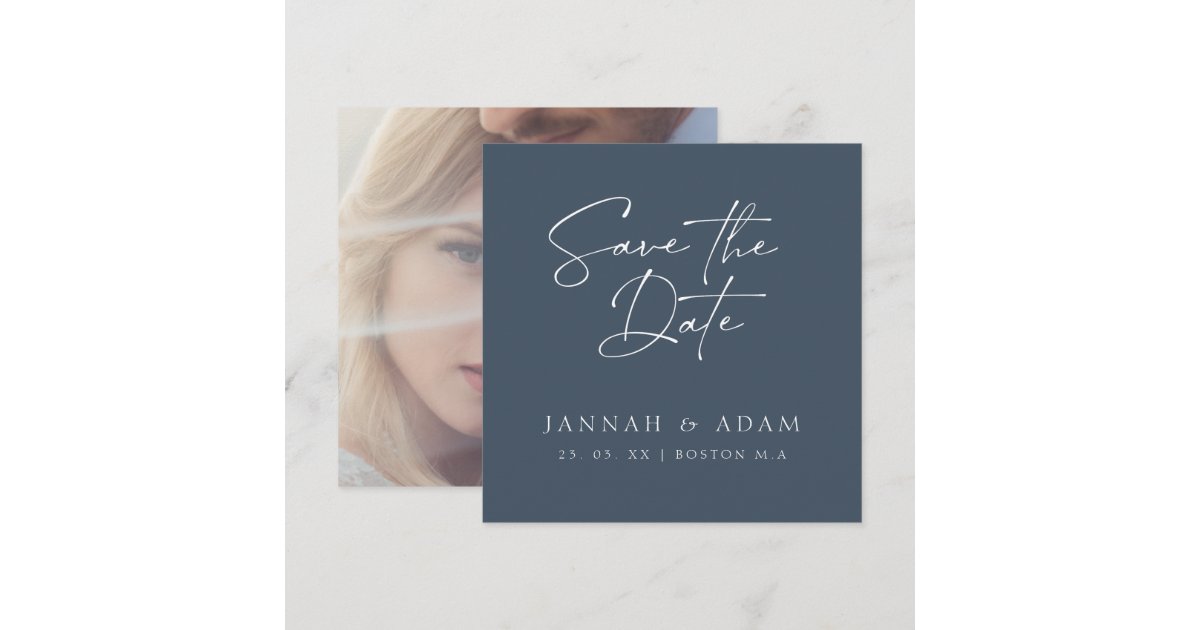 Minimal Royal Blue Opulence Script Photo Wedding Save The Date | Zazzle