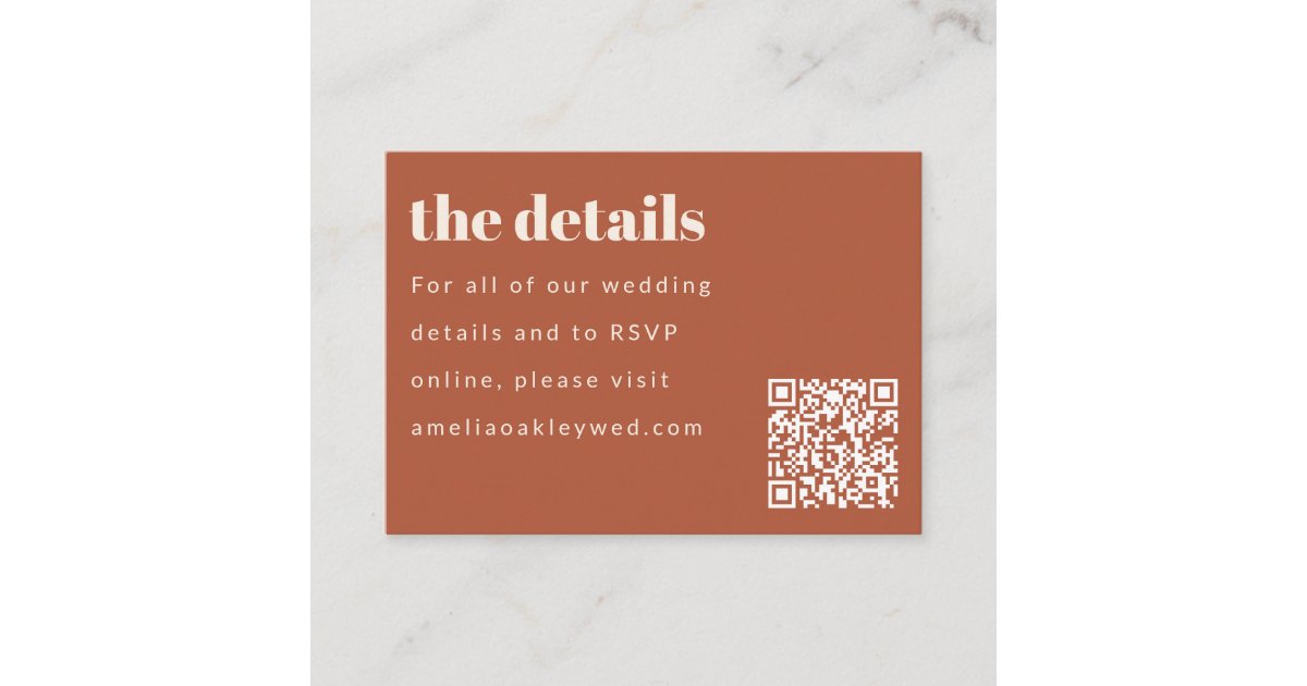 Minimal Rust Fall Retro Custom Wedding QR Code Enclosure Card | Zazzle