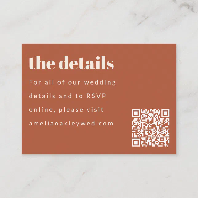 Minimal Rust Fall Retro Custom Wedding QR Code Enclosure Card | Zazzle