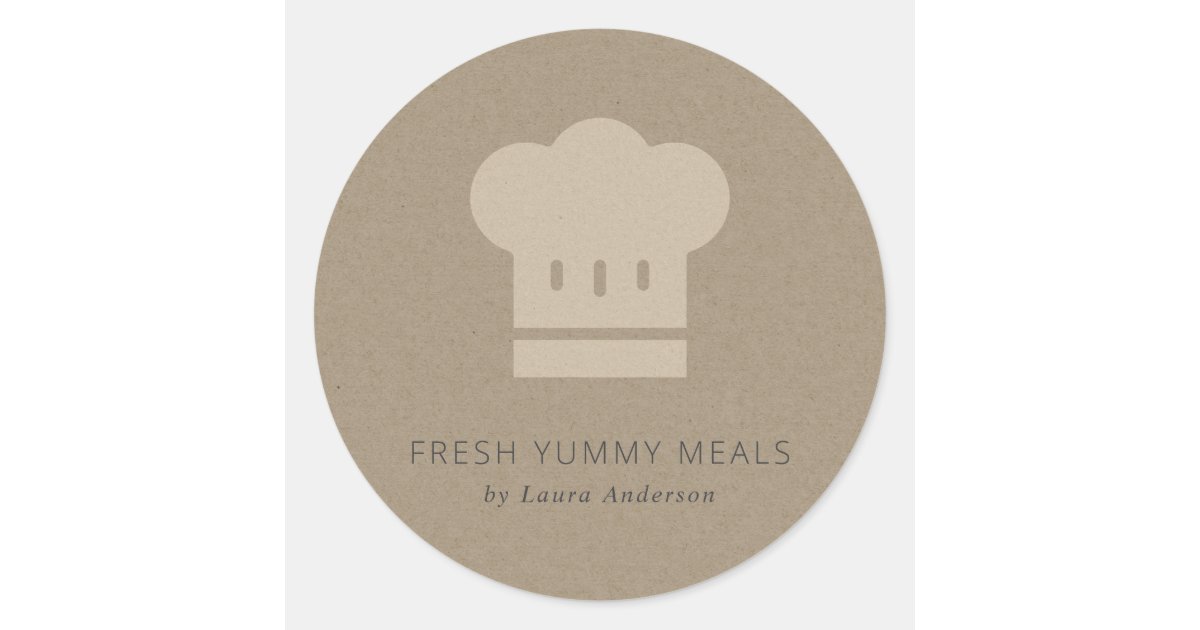 Minimal Rustic Black Kraft Chef Hat Catering Classic Round Sticker | Zazzle