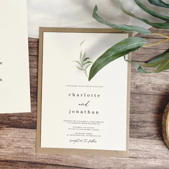 Minimal Rustic Greenery Wedding Invitation | Zazzle