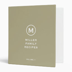 Minimal Sage Green Classic Family Monogram Recipe 3 Ring Binder | Zazzle