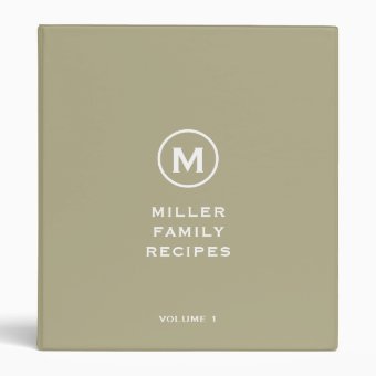Minimal Sage Green Classic Family Monogram Recipe 3 Ring Binder | Zazzle