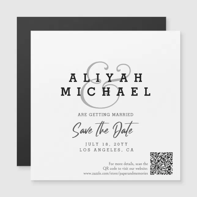 Minimal Save The Date QR Code Black White Wedding Magnetic Invitation ...