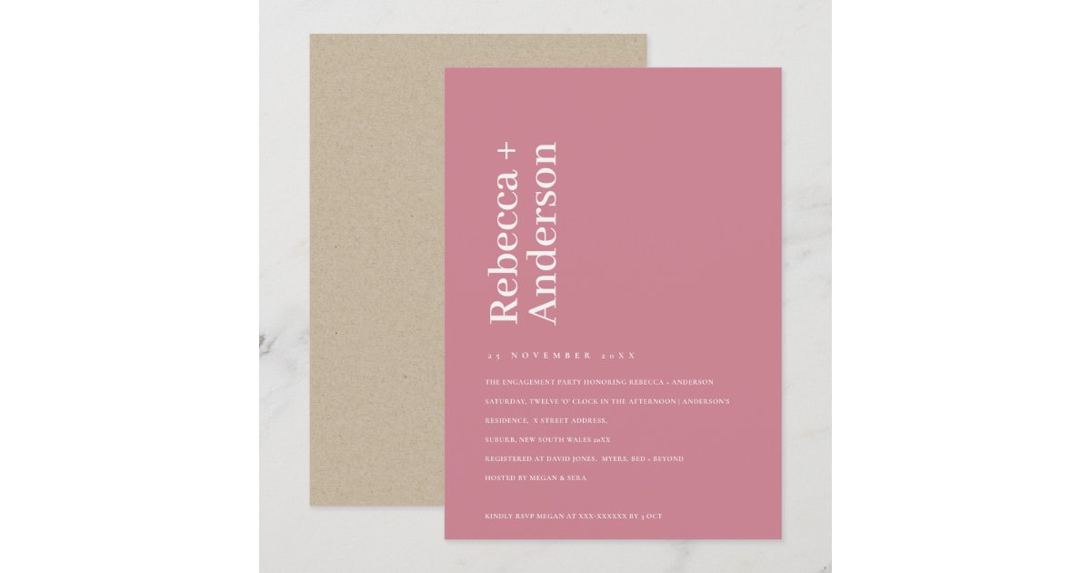 MINIMAL SCANDI DUSKY CANDY PINK ENGAGEMENT INVITE | Zazzle