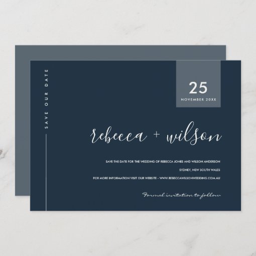 MINIMAL SCANDI MODERN NAVY BLUE GREY TYPOGRAPHY SAVE THE DATE | Zazzle