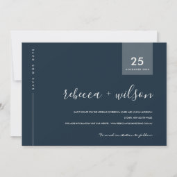 MINIMAL SCANDI MODERN NAVY BLUE GREY TYPOGRAPHY SAVE THE DATE | Zazzle