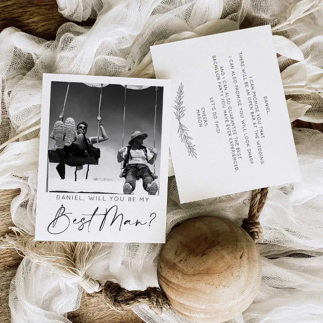 Minimal Script Best Man Proposal Card with Photo | Zazzle