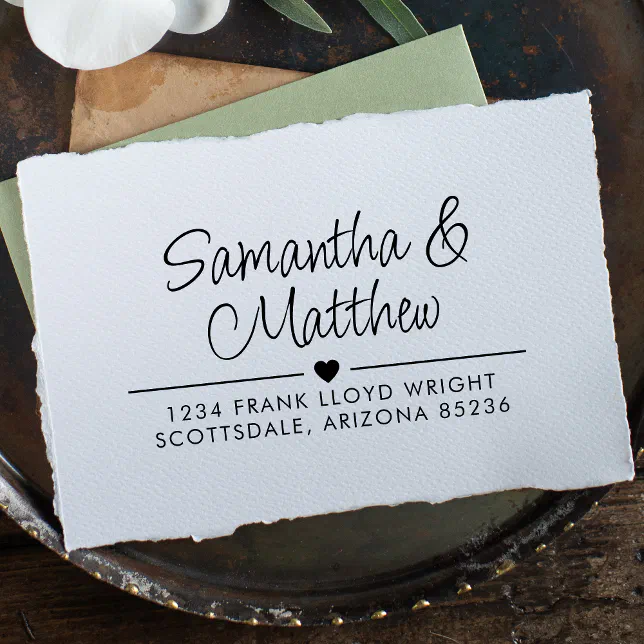 Minimal Script Cute Heart Wedding Return Address Self-inking Stamp | Zazzle