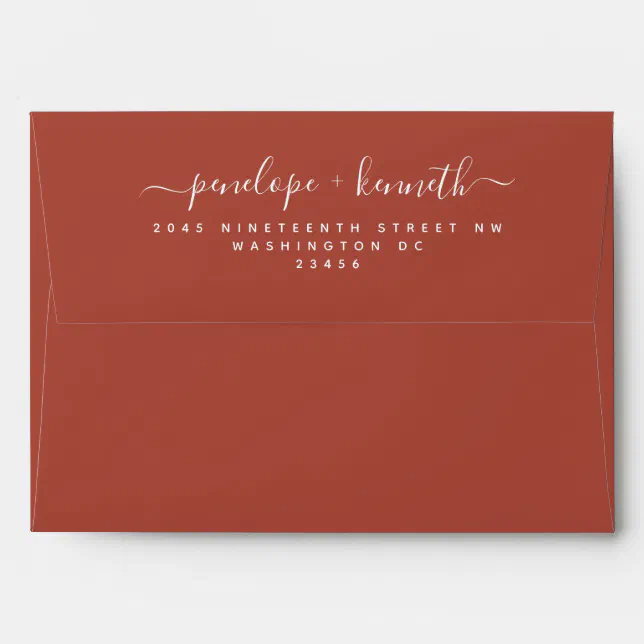 Minimal Script Floral Art Wedding | Terracotta In Envelope | Zazzle