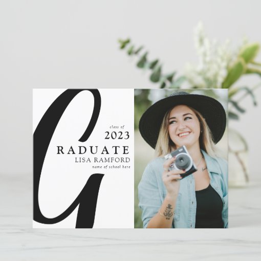 Minimal Script Graduate Photo Graduation Announcement | Zazzle