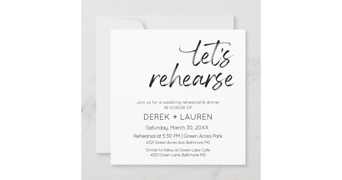 Minimal Script Let's Rehearse Wedding Rehearsal In Invitation | Zazzle