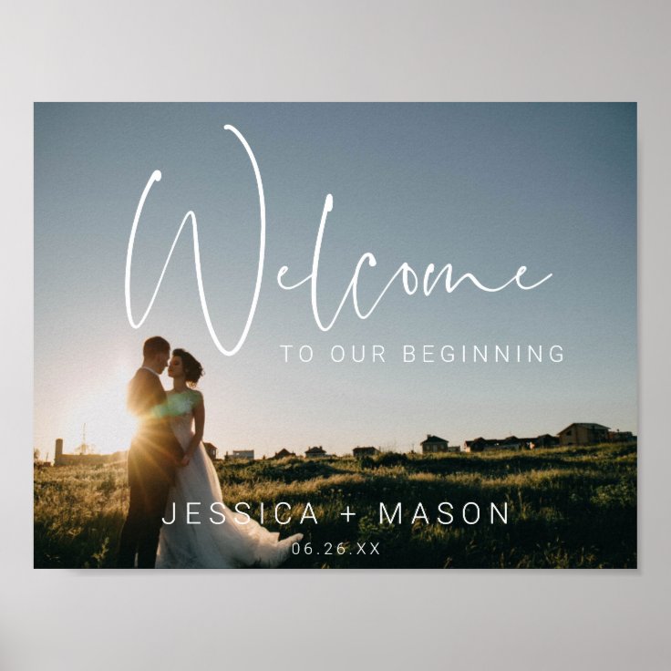Minimal Script Photo Wedding Welcome Sign Poster | Zazzle