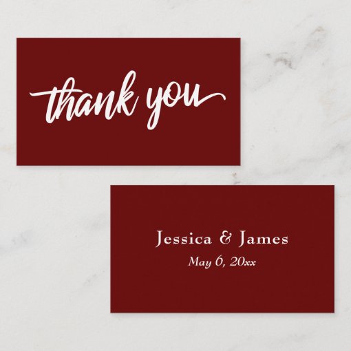 Minimal Script Typography Burgundy Red Thank You Enclosure Card | Zazzle