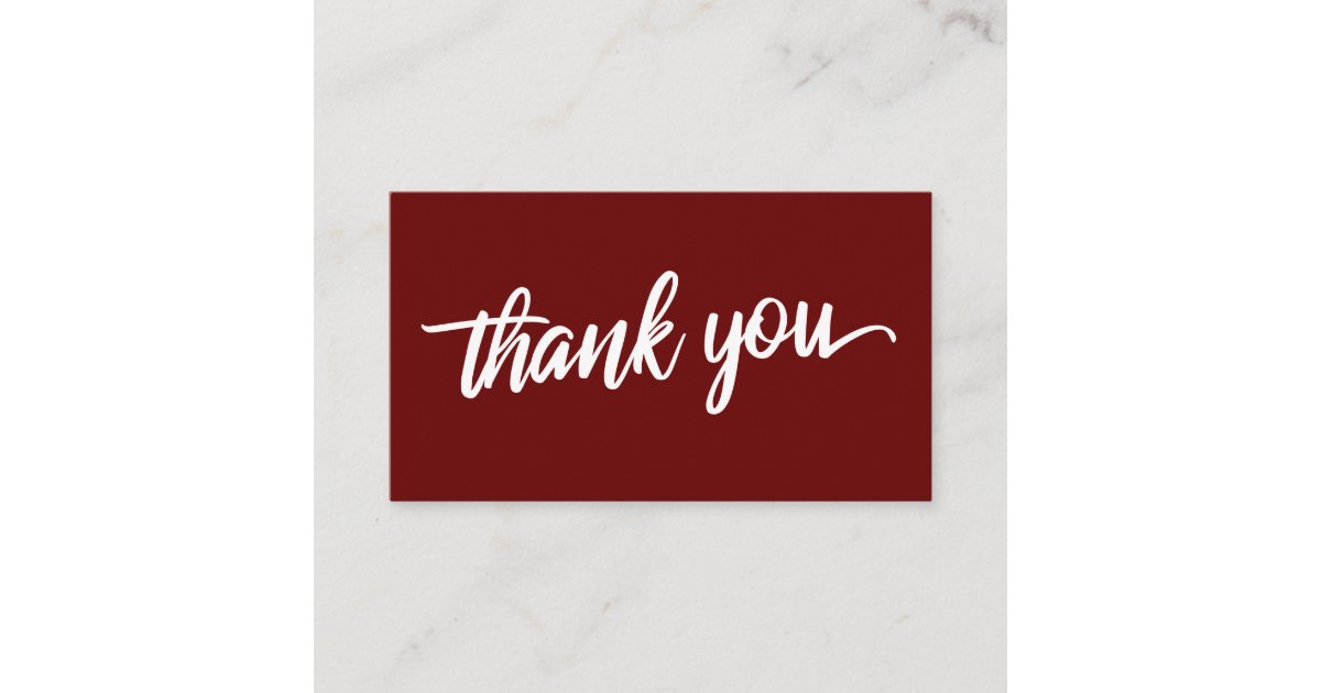 Minimal Script Typography Burgundy Red Thank You Enclosure Card | Zazzle