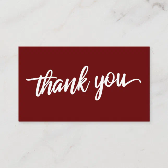 Minimal Script Typography Burgundy Red Thank You Enclosure Card | Zazzle