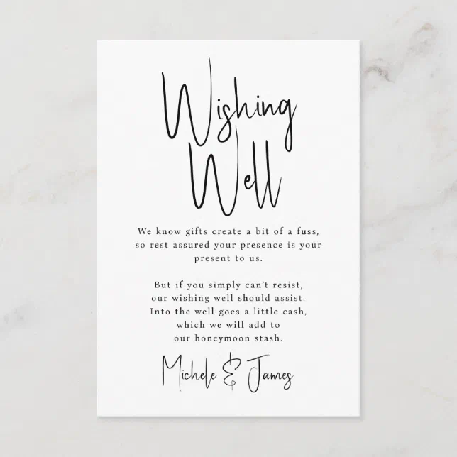 Minimal Script Typography Wedding Wishing Well Enclosure Card | Zazzle