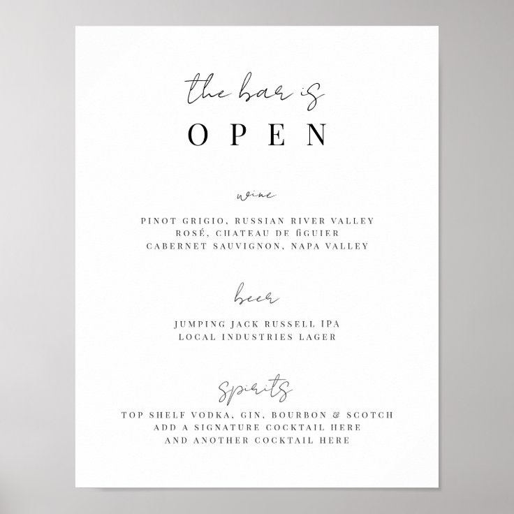 Minimal Script Wedding Bar Menu Sign | Zazzle