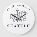 Minimal Seattle Skyline Outline Pacific Northwest Large Clock | Zazzle